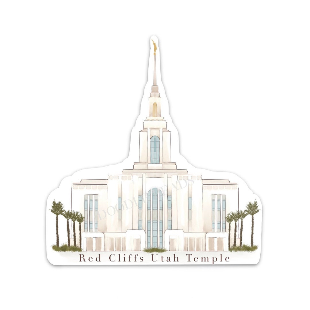 Red Cliffs Utah Temple Sticker, LDS Temples Watercolor Art Washington ...