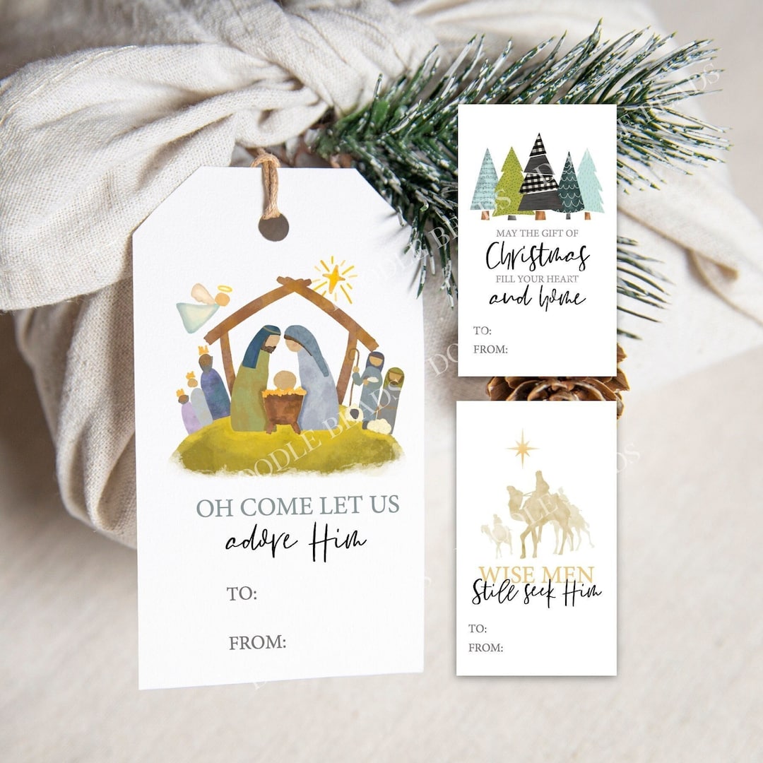 Printable Christmas Holiday Gift Tags Religious Set of 3, Nativity ...