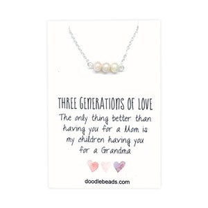 3 Three Generations Necklace Gift, Three Pearl Beaded Bar Necklace ...