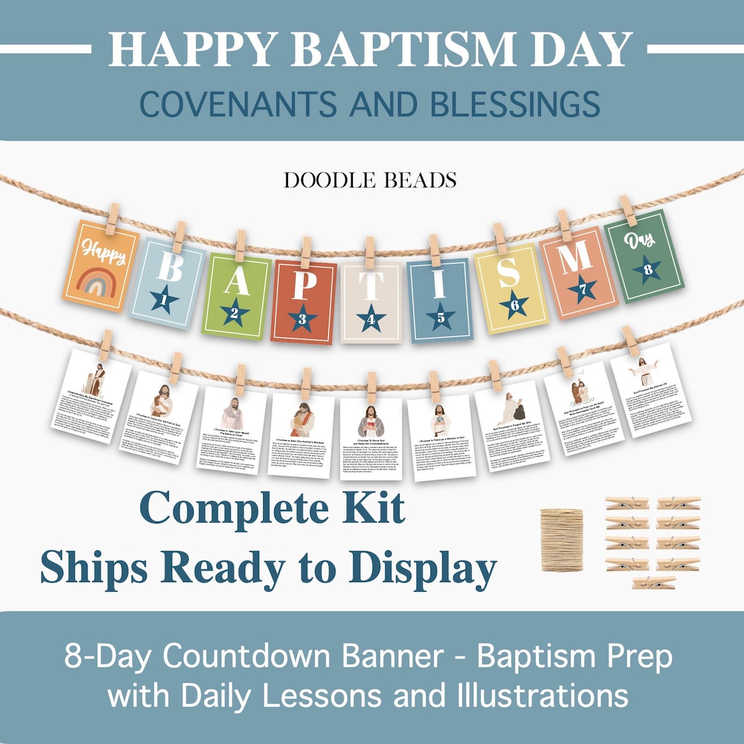 LDS Baptism Prep Countdown Banner – 8-day Happy Baptism Day Advent ...