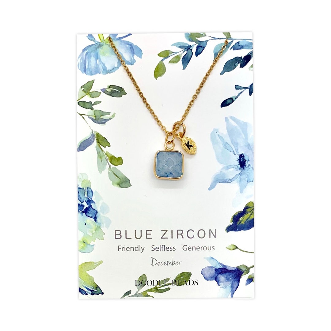 December Birthstone Necklace, Blue Zircon Necklace Gold, Personalized ...