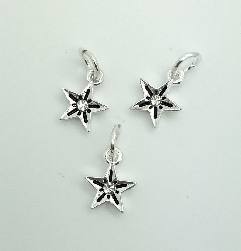 Tiny Silver Star Charm With CZ Diamond Inset Small Star Charm - Etsy