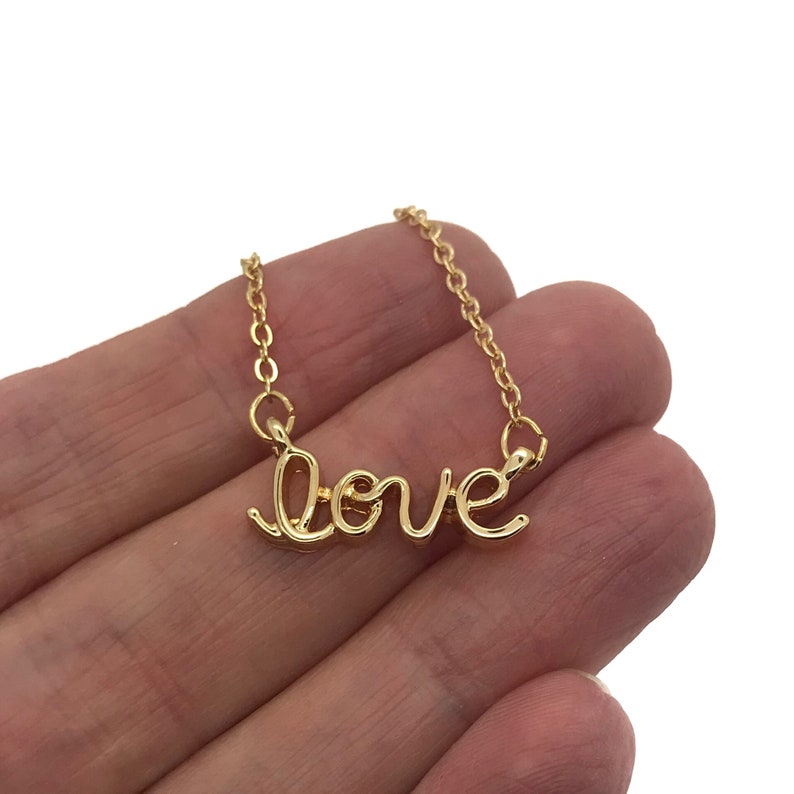 Dainty Love Necklace Love script Pendant cursive love | Etsy