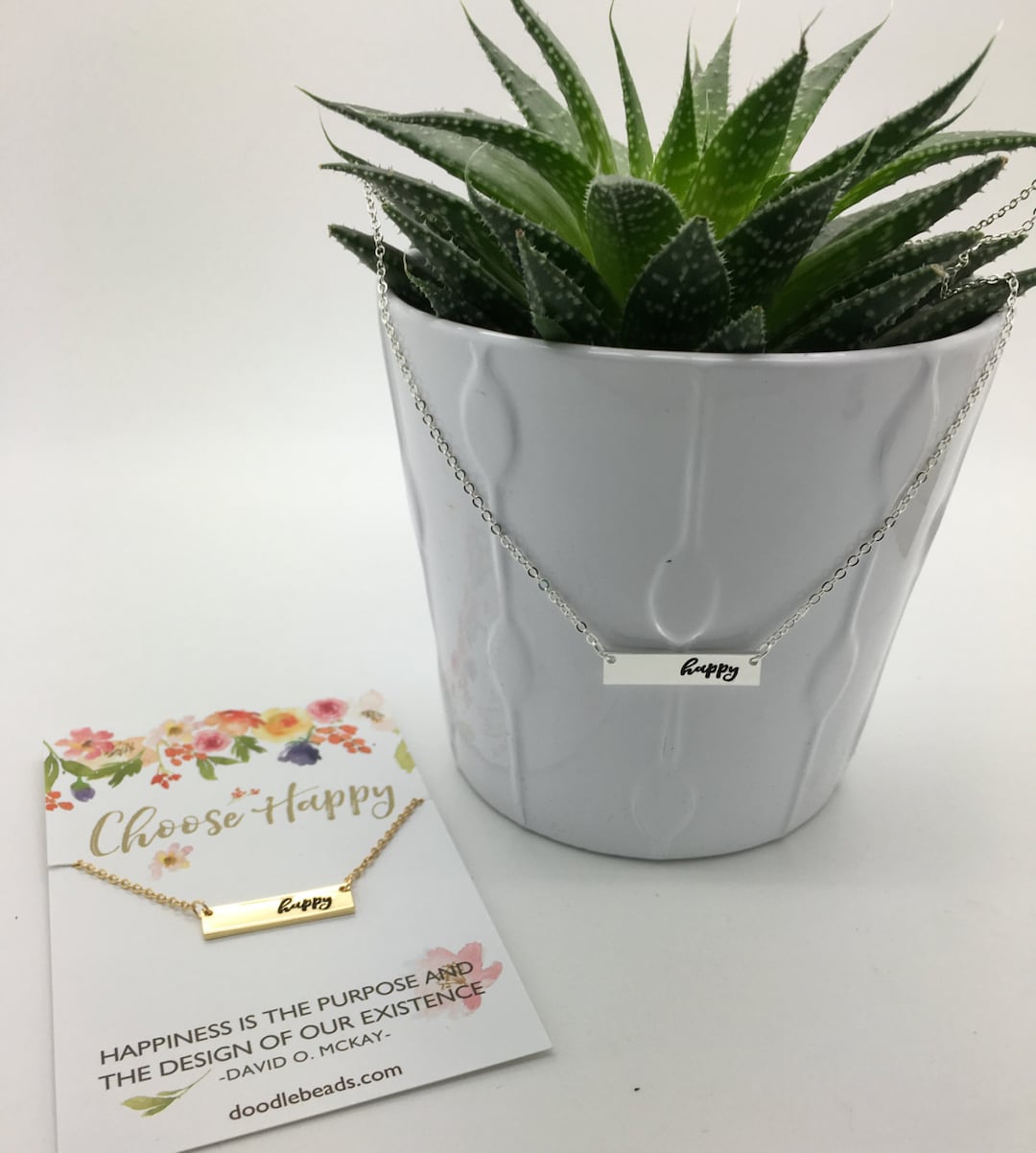 Choose Happy Silver or Gold Bar Necklace Bar Charm With Word - Etsy