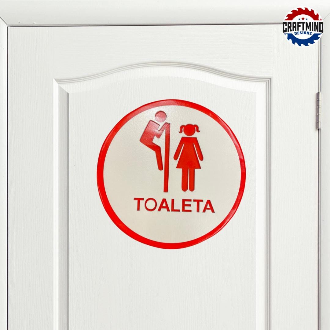 TOALETA TOILET Sign, Funny Bathroom, Door Sign in Polish, Boy Climbing ...