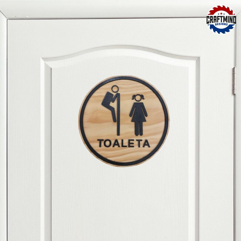 TOALETA TOILET Sign, Funny Bathroom, Door Sign in Polish, Boy Climbing ...
