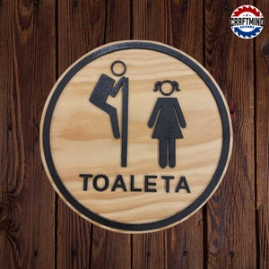 TOALETA TOILET Sign, Funny Bathroom, Door Sign in Polish, Boy Climbing ...