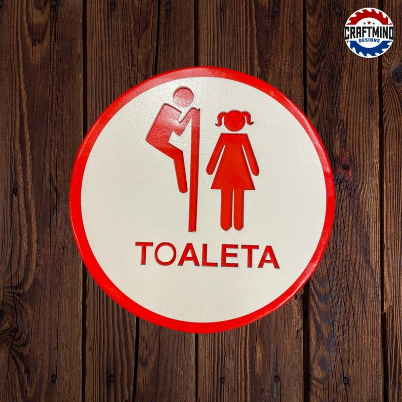 TOALETA TOILET Sign, Funny Bathroom, Door Sign in Polish, Boy Climbing ...