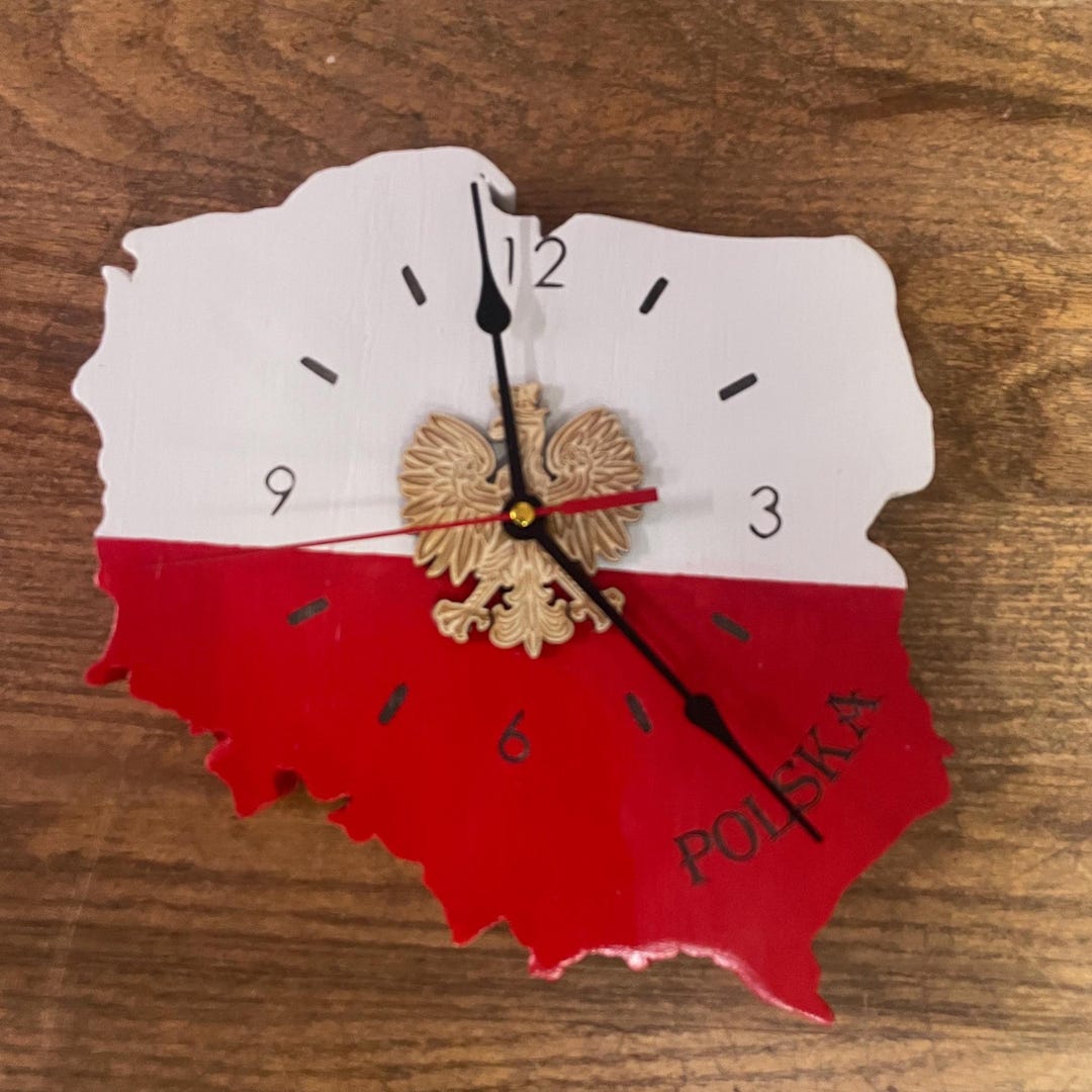 Polish Map Clock. Features a 3D Polish Eagle in the Center Set on Top ...