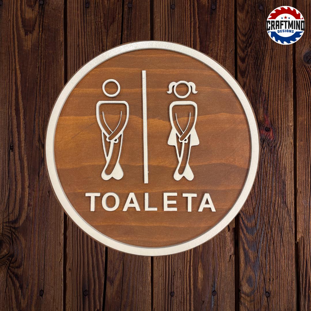 TOALETA TOILET Sign, Funny Bathroom, Door Sign in Polish, Boy Climbing ...