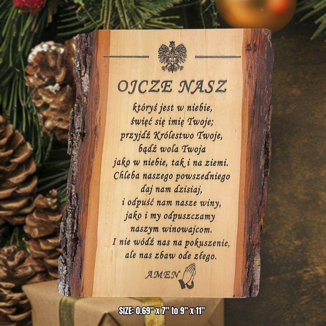 OJCZE NASZ Prayer Sign, Live Edge Rustic Polish Gift - Etsy