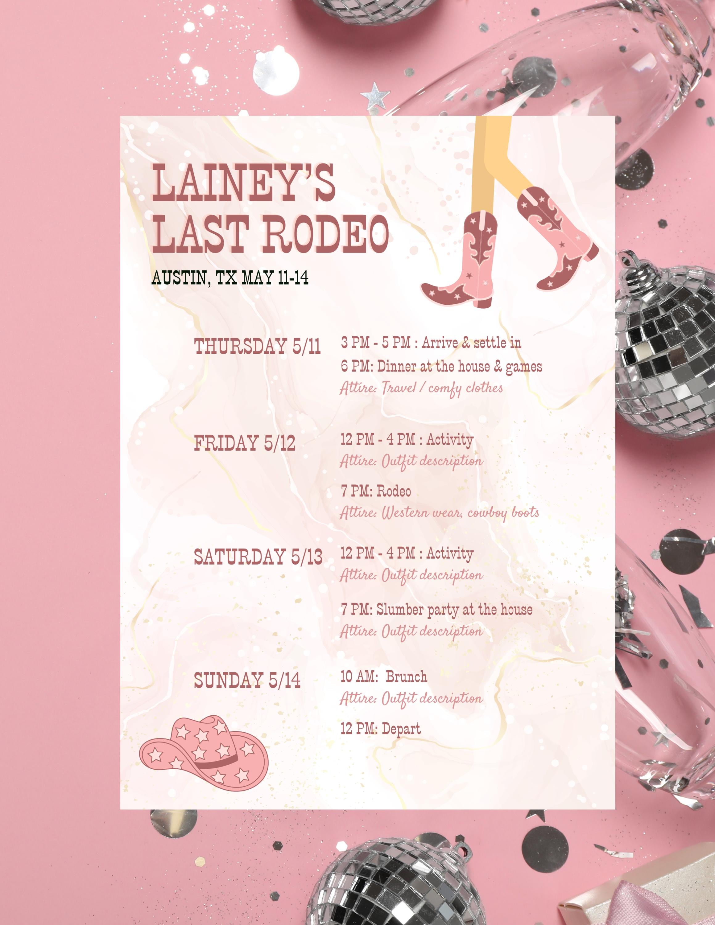 Last Rodeo Bachelorette Itinerary, Western Bachelorette Itinerary ...