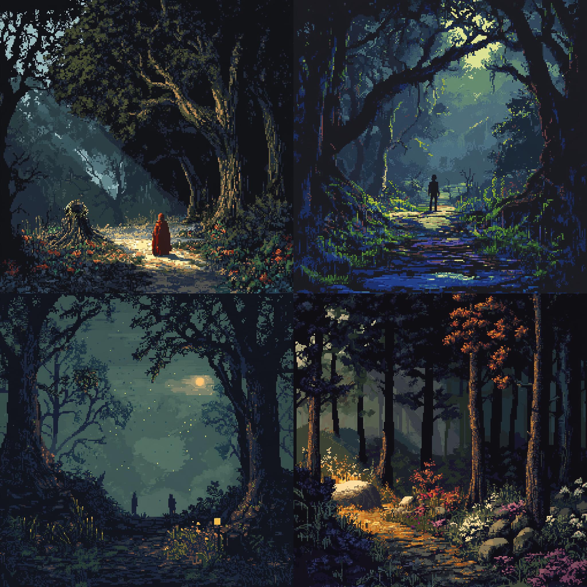 24 Enchanted Forest Pixel Art Digital Wall Print, Mystical Nature Artwork, Fantasy Landscape ...