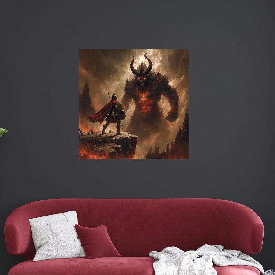 Spartan Warrior Vs Monster Design, Wall Art Print, Matte Decoration ...