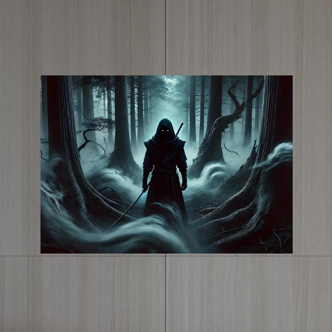 Mystical Ninja in Forest Poster, Dark Fantasy Wall Art - Etsy