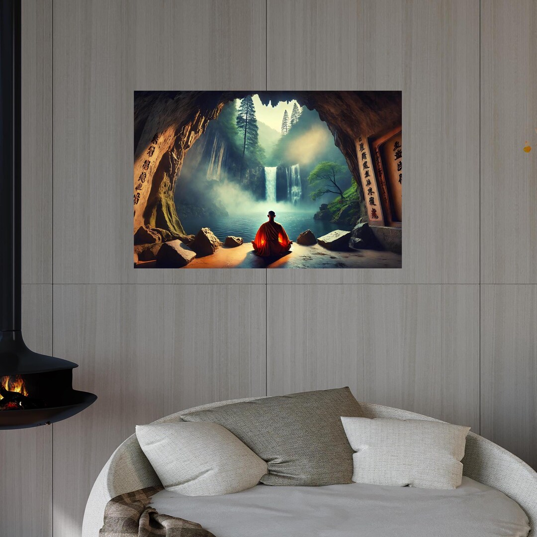 Shaolin Monk Waterfall Poster | Tranquil Meditation Wall Art - Etsy