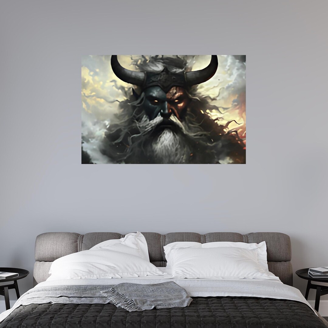 Epic Odin Norse Mythology Wall Art Poster, Matte Horizontal Print, Room ...