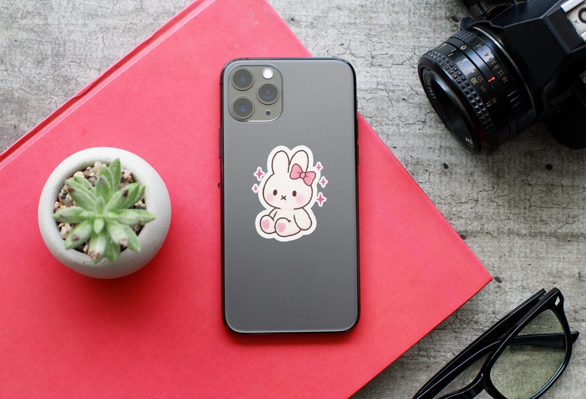 Kawaii Pink Bow Bunny Sticker: Waterproof Vinyl Decal - Etsy
