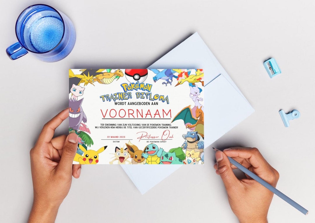 Pokémon Trainer Diploma - Zelf Aanpasbare Canva Template - Perfect ...