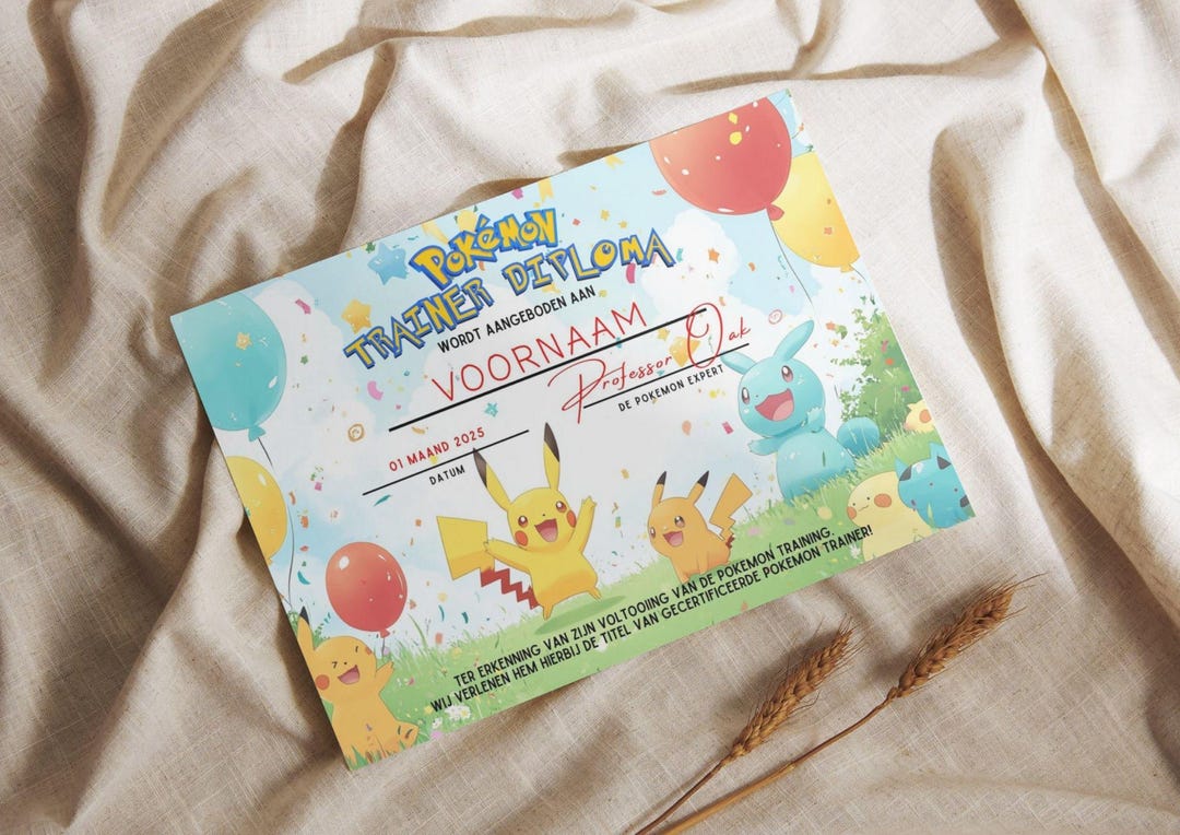 Pokémon Trainer Diploma - Zelf Aanpasbare Canva Template - Perfect ...