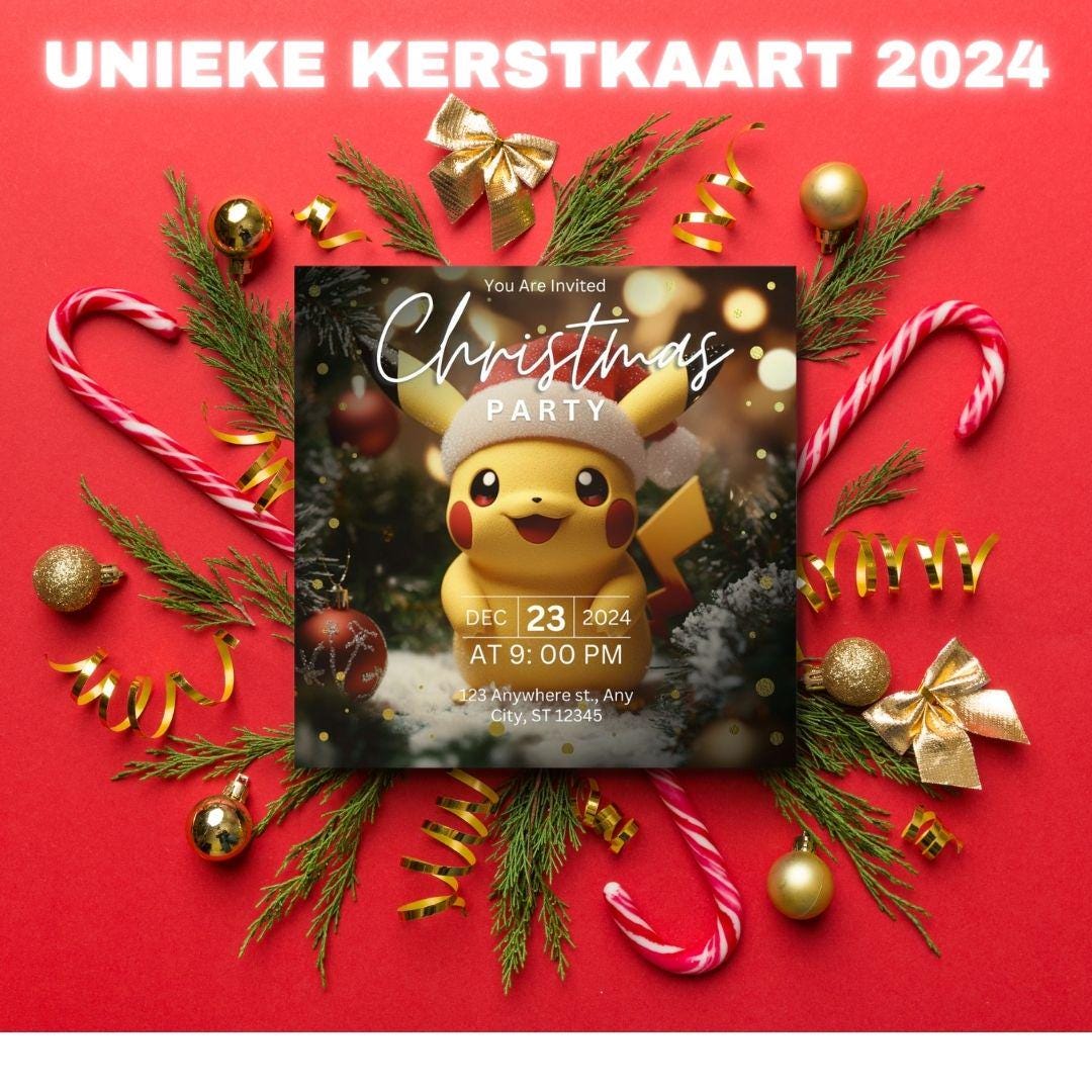Digitale Pikachu Kerstkaart Canva Template Perfect Voor Feestelijke ...