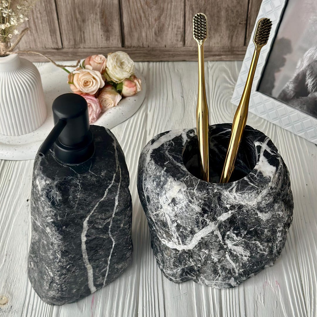 Luxurious Natural Stone Bathroom Set: Marble Soap Dispenser ...