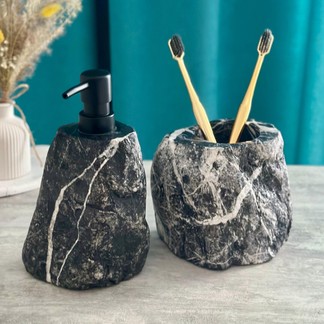 Luxurious Natural Stone Bathroom Set: Marble Soap Dispenser ...