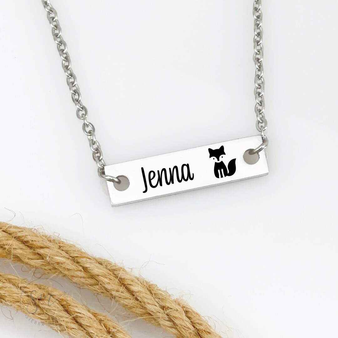Personalized Little Girl Bar Necklace Fox Jewelry Girl Christmas Gift ...