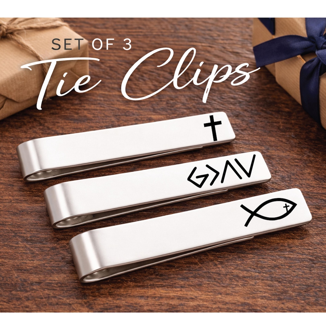 Faith Tie Clip Set for Men – Stainless Steel Christian Tie Clips With ...