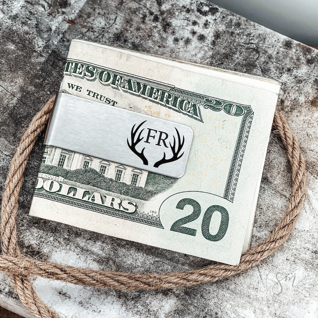 Antlers Money Clip Personalized Men's Wallet Initials Woodsman Deer ...