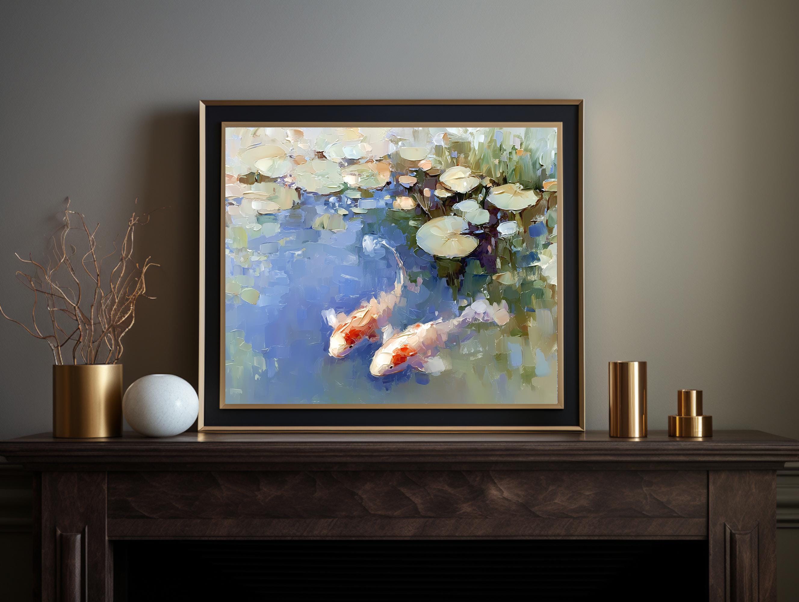 Koi Fish Pond Art Print: Abstract Zen Landscape Painting - Etsy