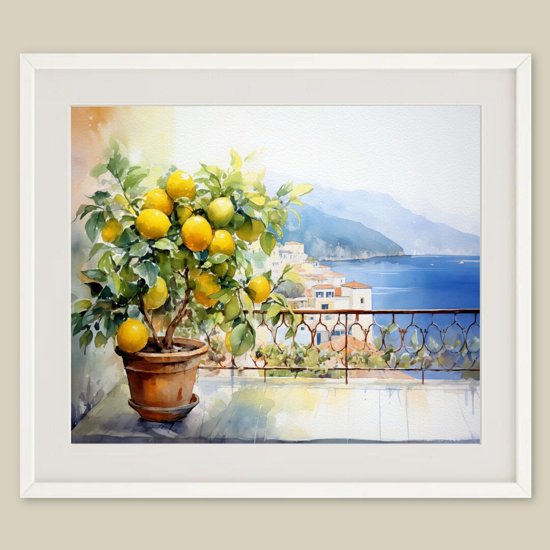 Positano Lemon Tree Watercolor Print: Amalfi Coast Seascape Art - Etsy