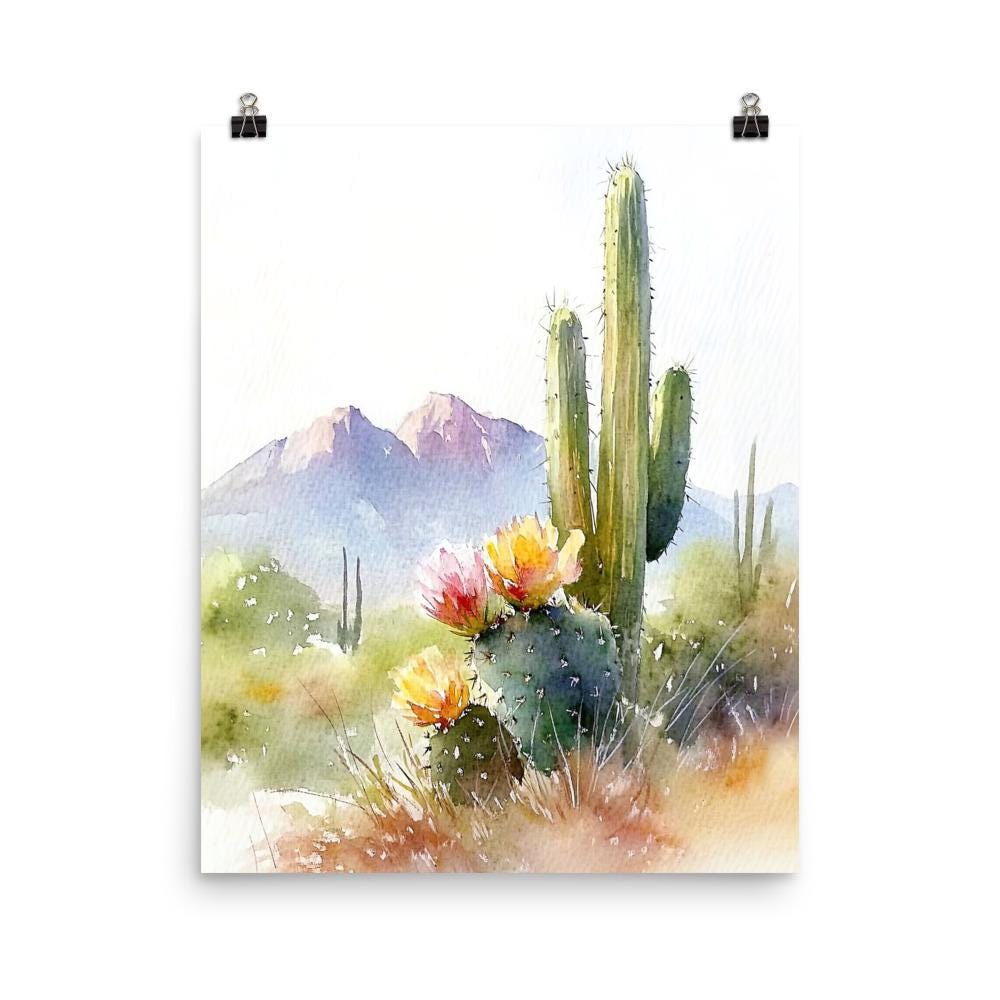 Saguaro Cactus Watercolor Art Print: Sonoran Desert Landscape - Etsy