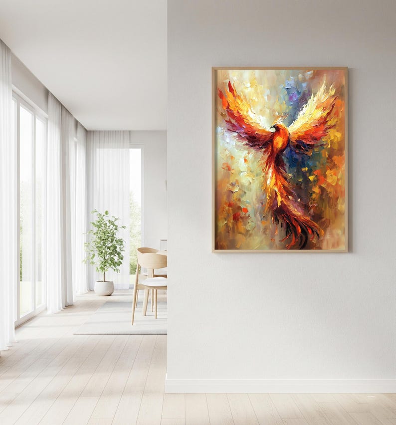 Fiery Phoenix Art Print: Abstract Mythical Bird Wall Decor - Etsy