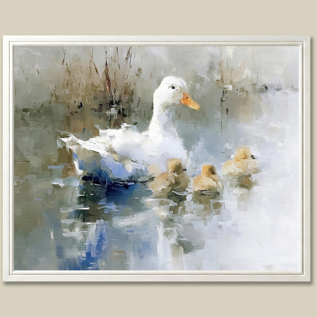Duck Family Pond Art Print: Rustic Countryside Nursery Decor - Etsy