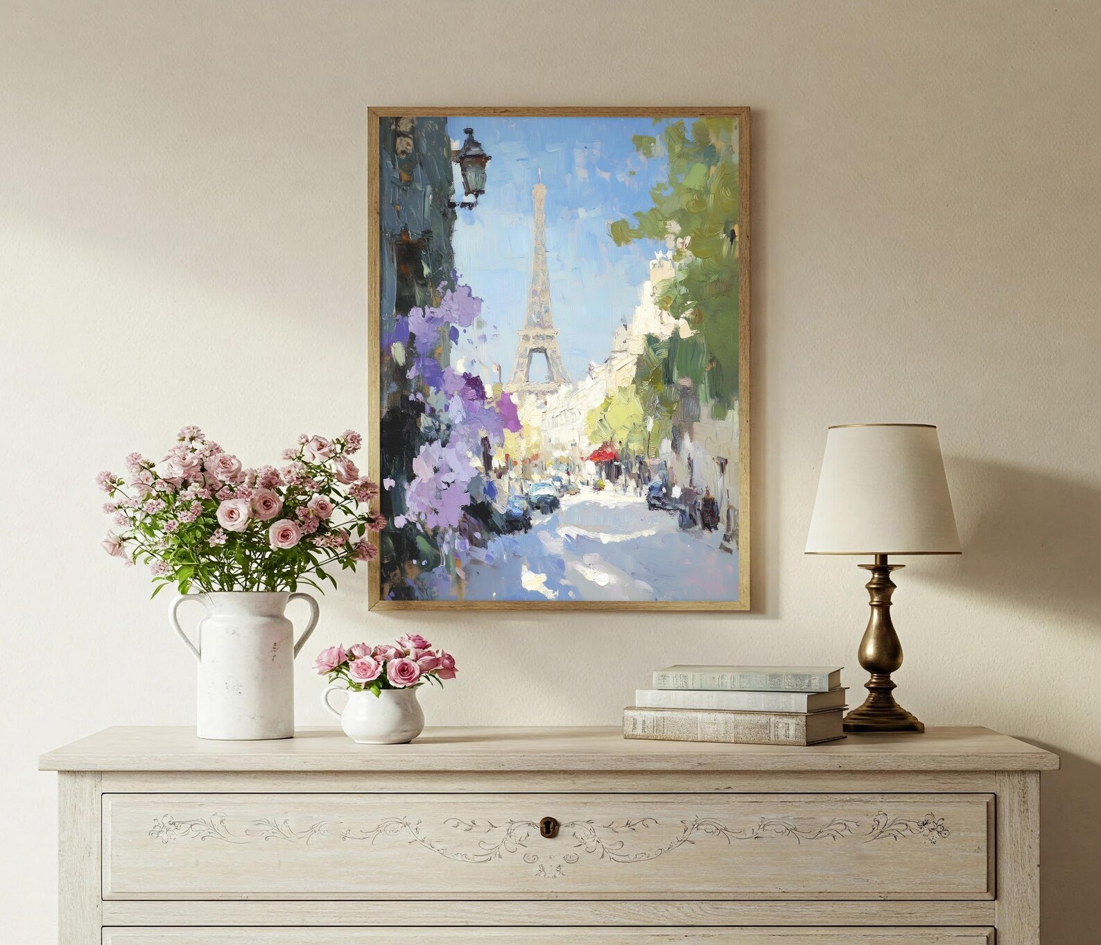Eiffel Tower Art Print: Lilac Flowers, Paris Cityscape - Etsy