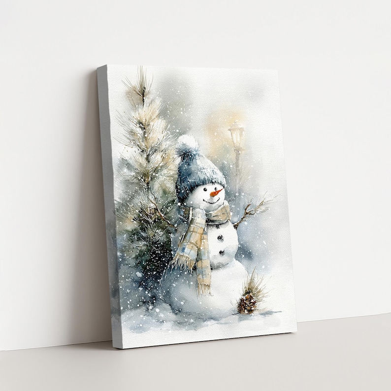 Snowman Christmas Watercolor Art Print: Vintage Winter Holiday Decor - Etsy