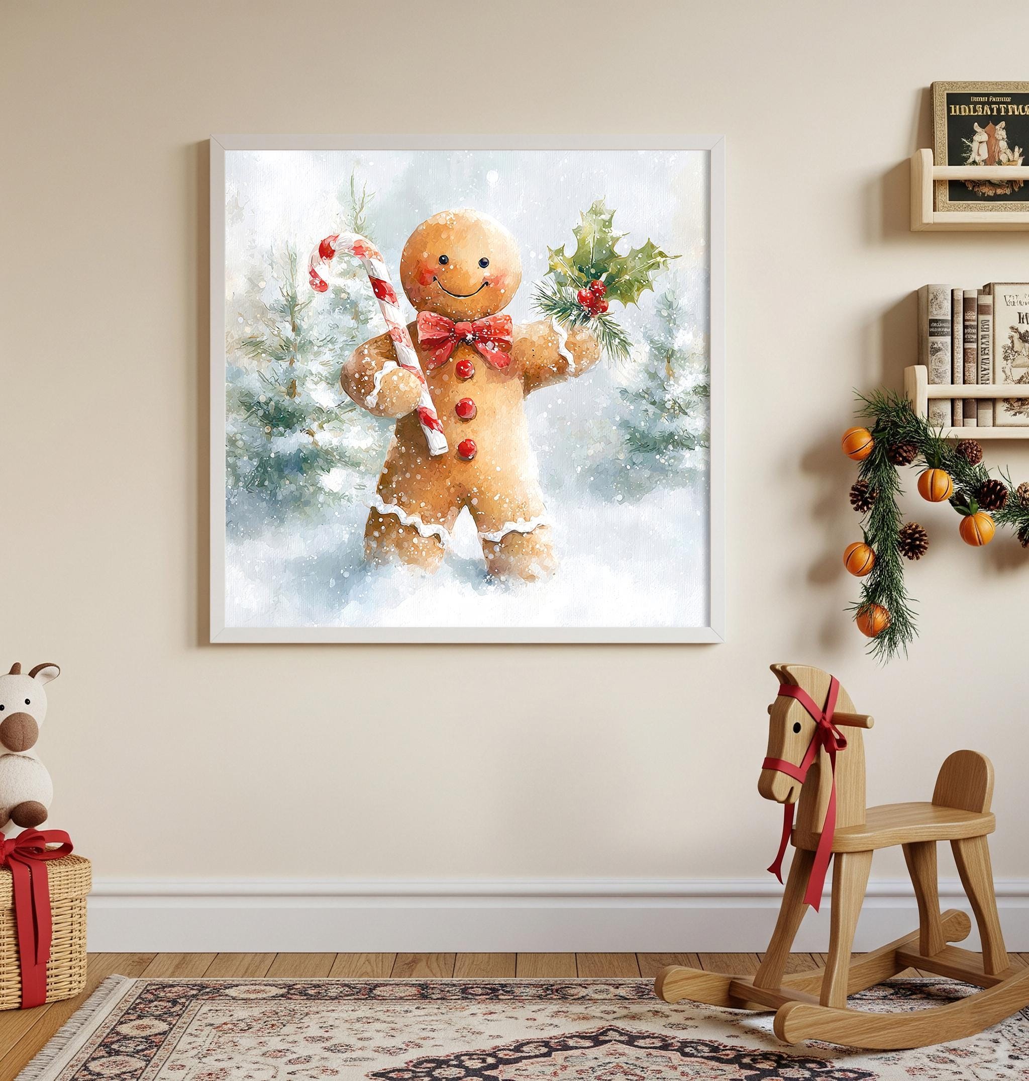 Vintage Gingerbread Man Watercolor Art Print: Christmas Candy Cane ...
