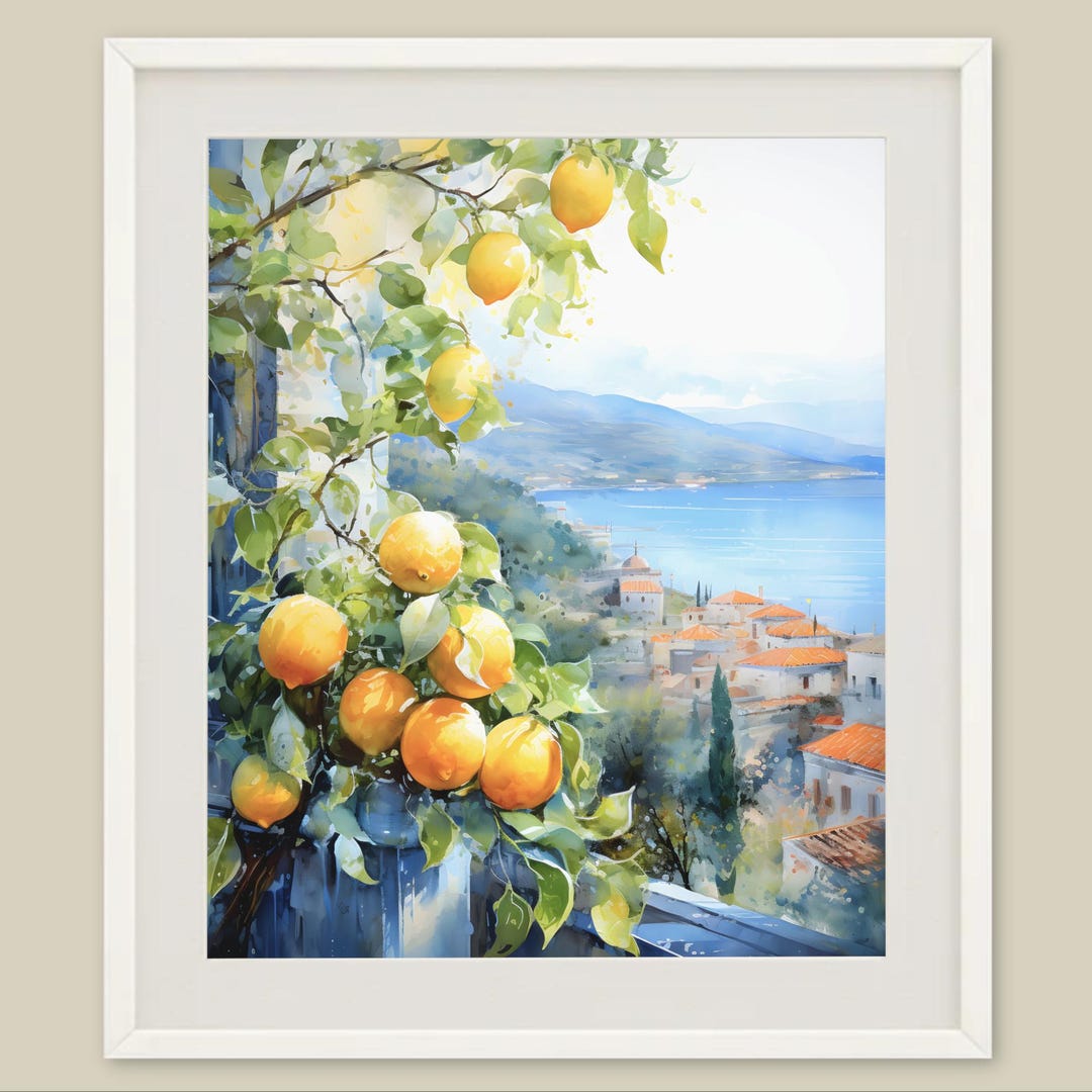 Positano Lemon Tree Watercolor Art Print: Amalfi Coast Italy Poster - Etsy