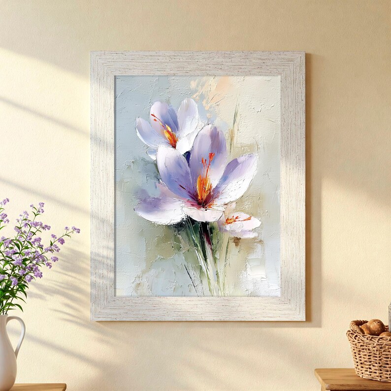 Crocus Flower Art Print Oil Painting Spring Bloom Botanical Wall Art ...