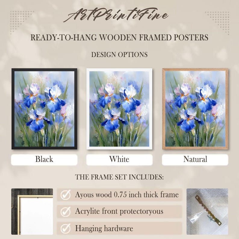 Blue Iris Art Print Floral Bouquet Oil Painting Botanical Wall Art ...