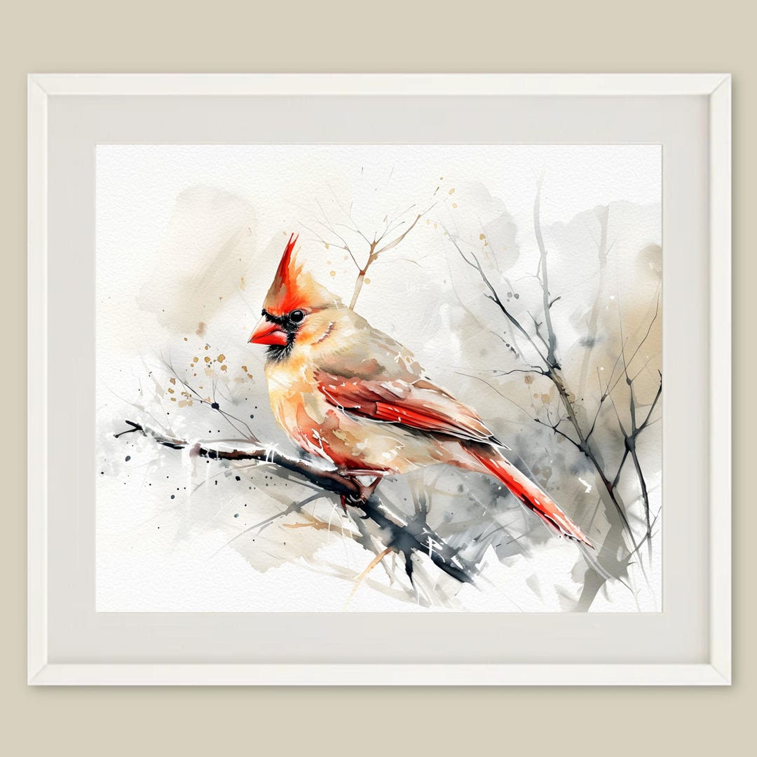 Female Cardinal Watercolor Painting: Winter Bird Art Print - Etsy