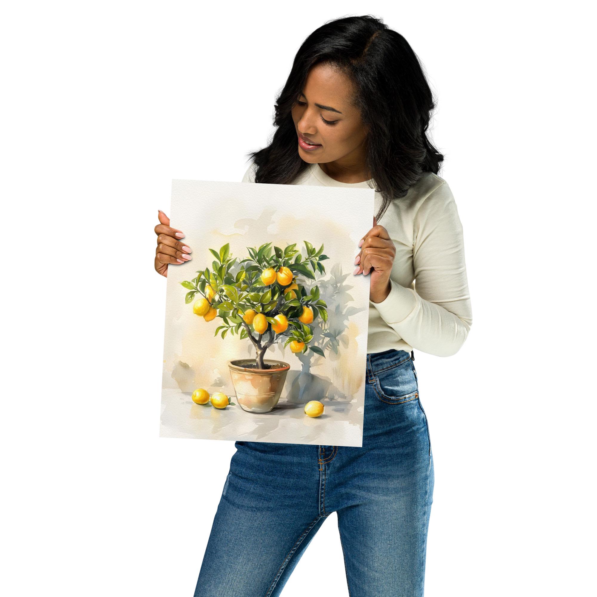 Lemon Tree Art Print Fruit Watercolor Painting Lemon Plant Pot ...