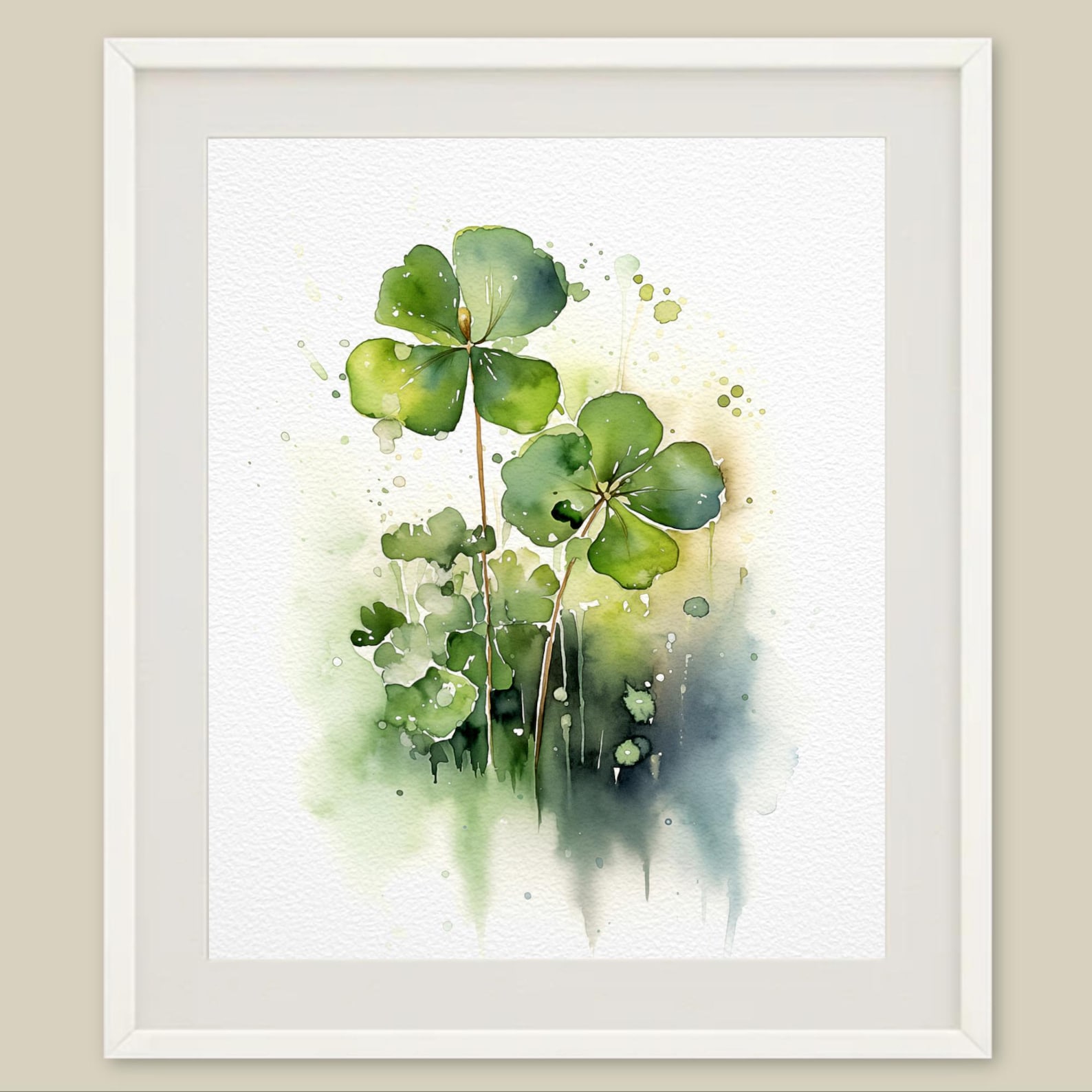 Four Leaf Clover Painting Irish Watercolor Art Print Shamrock Botanical ...