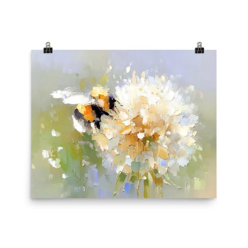 Bumblebee Dandelion Giclee Print: Honey Bee Oil Painting Wall Art ...