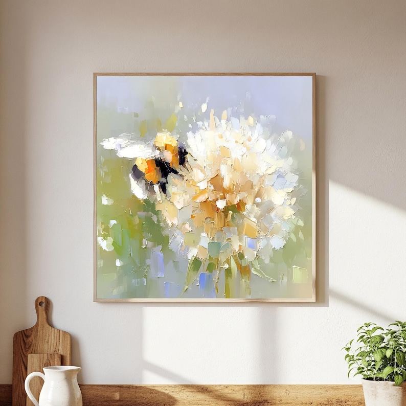 Bumblebee Dandelion Giclee Print: Honey Bee Oil Painting Wall Art ...