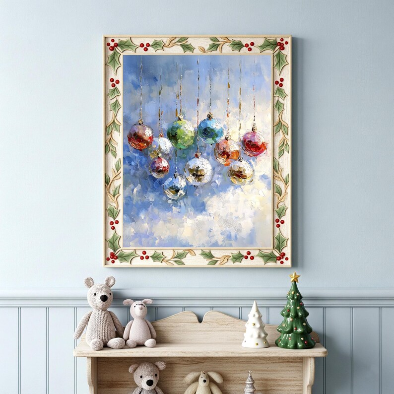 Vintage Glass Baubles Art Print Christmas Ornaments Oil Painting ...