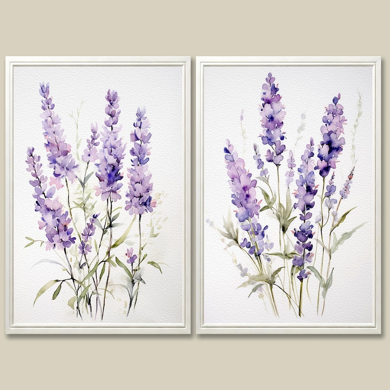 Lavender Watercolor Art Print Set: Purple Floral Botanical Wall Decor ...
