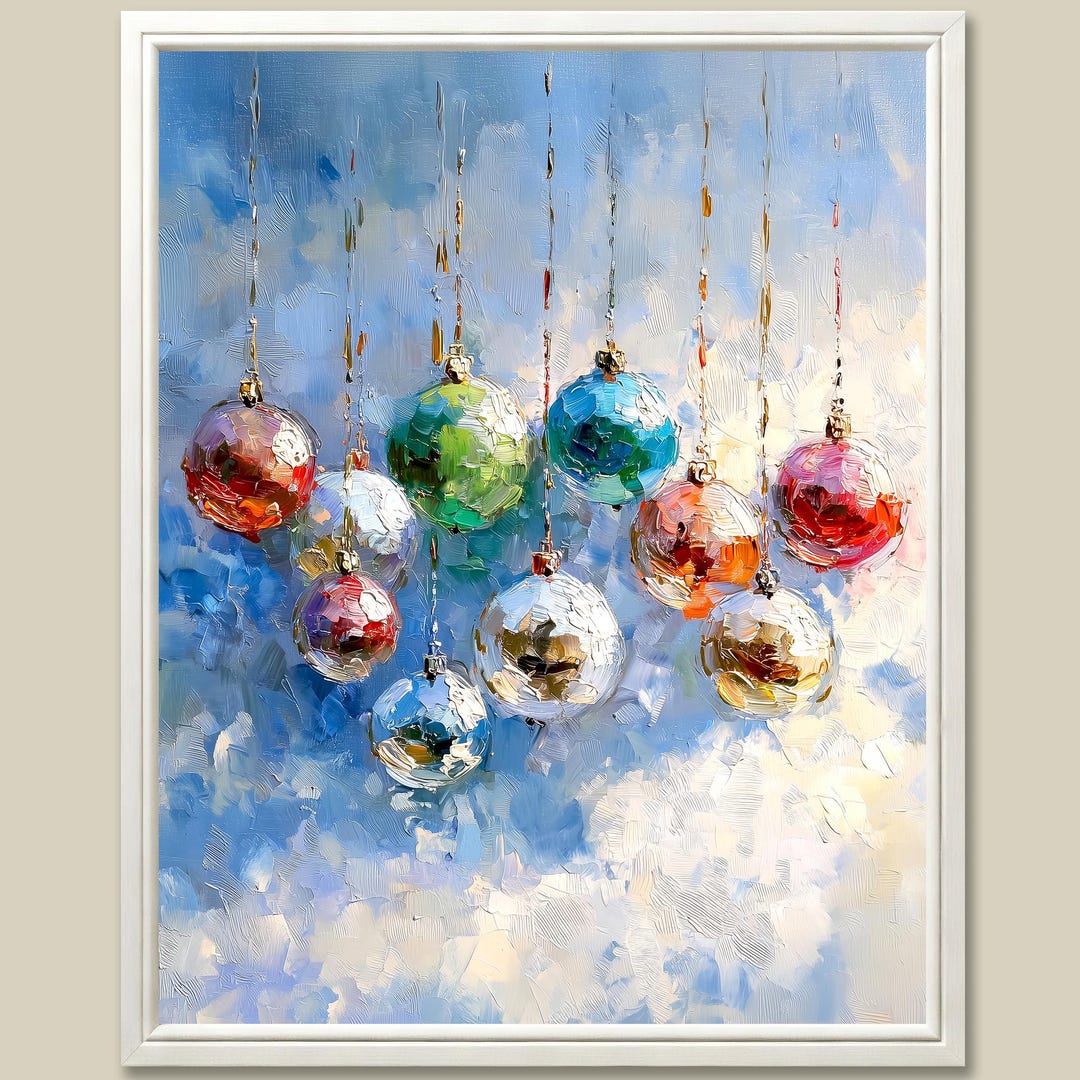 Vintage Glass Baubles Art Print Christmas Ornaments Oil Painting ...