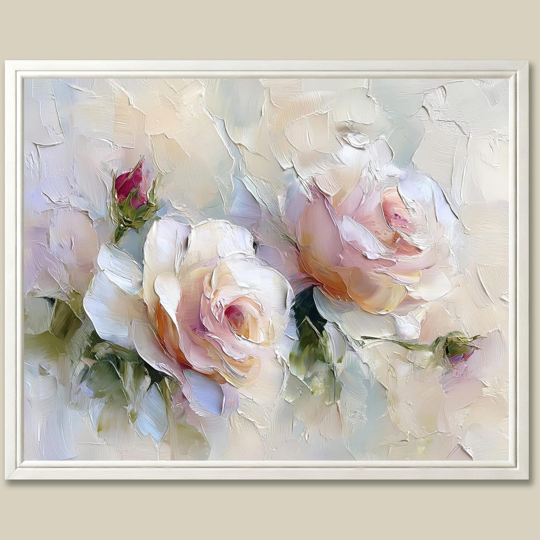 Rose Oil Painting Art Print: Neutral Botanical Wall Decor - Etsy